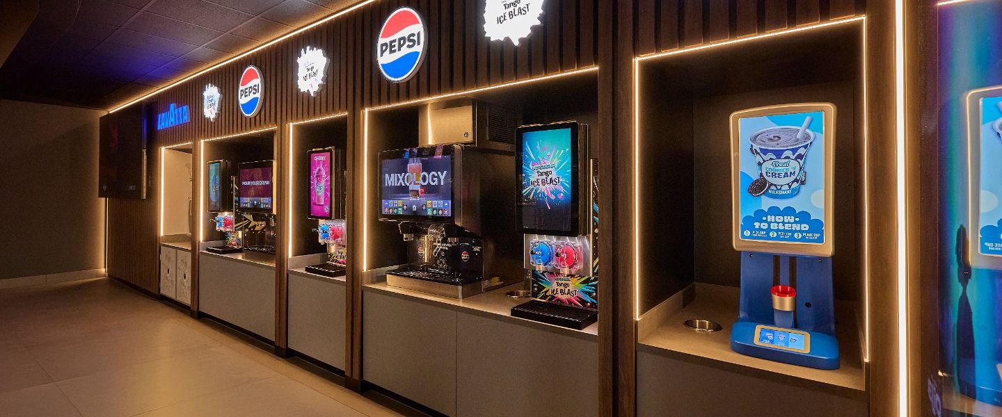 Drinks counter at Vue cinema with Pepsi
